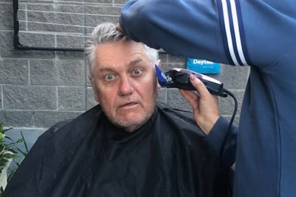 The big reveal: Ray Hadley's wife gives him a fresh haircut