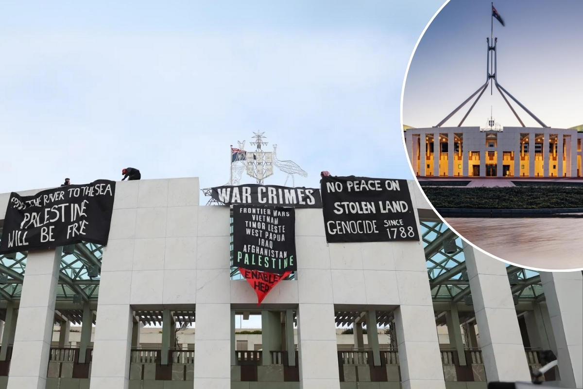 Pro-Palestinian protesters climb Canberra’s Parliament House
